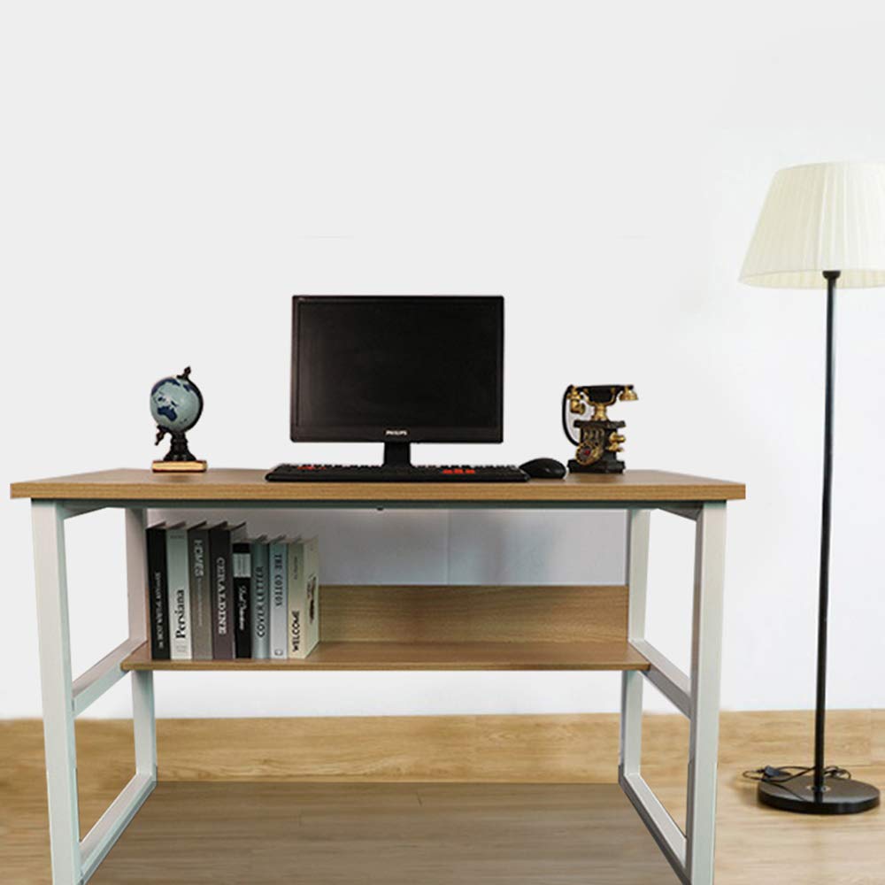 Computer Desk with Bookshelf, 44in Wood Office Writing Desk with Storage Shelves Modern Laptop Table Study Table Workstation for Home Office Furniture US Stock (Oak Color)