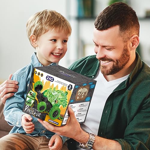 LOVE LIFE Remote Control Car, RC Stunt Car Invincible 360°Rolling Twister with Colorful Lights & Music Switch, Dinosaur Remote Control Car for 3 4 5 6 7 8 Year Old Kids Boys (Triceratops)