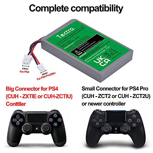 Tectra 2-Pack LIP1522 Battery for Sony Playstation 4 PS4 Slim Pro Dualshock 4 CUH-ZCT1E CUH-ZCT1H CUH-ZCT1U CUH-ZCT2 CUH-ZCT2U Wireless Controller (Big and Small Plug)
