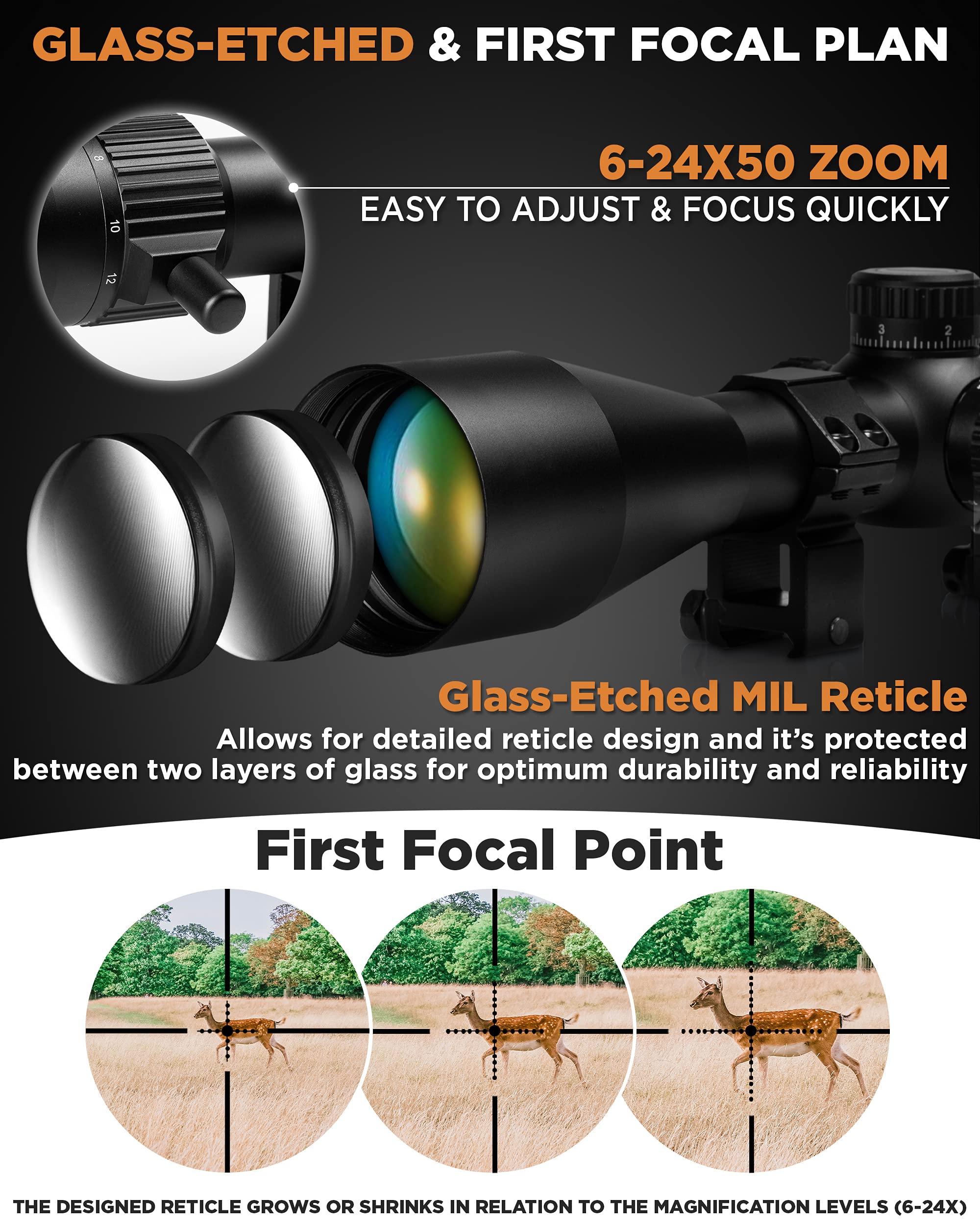 Creative XP GlassFalcon Rifle Scope 6-24x50 MOA, Competition shooting scope, High-powered, long-distance accuracy shooting scope