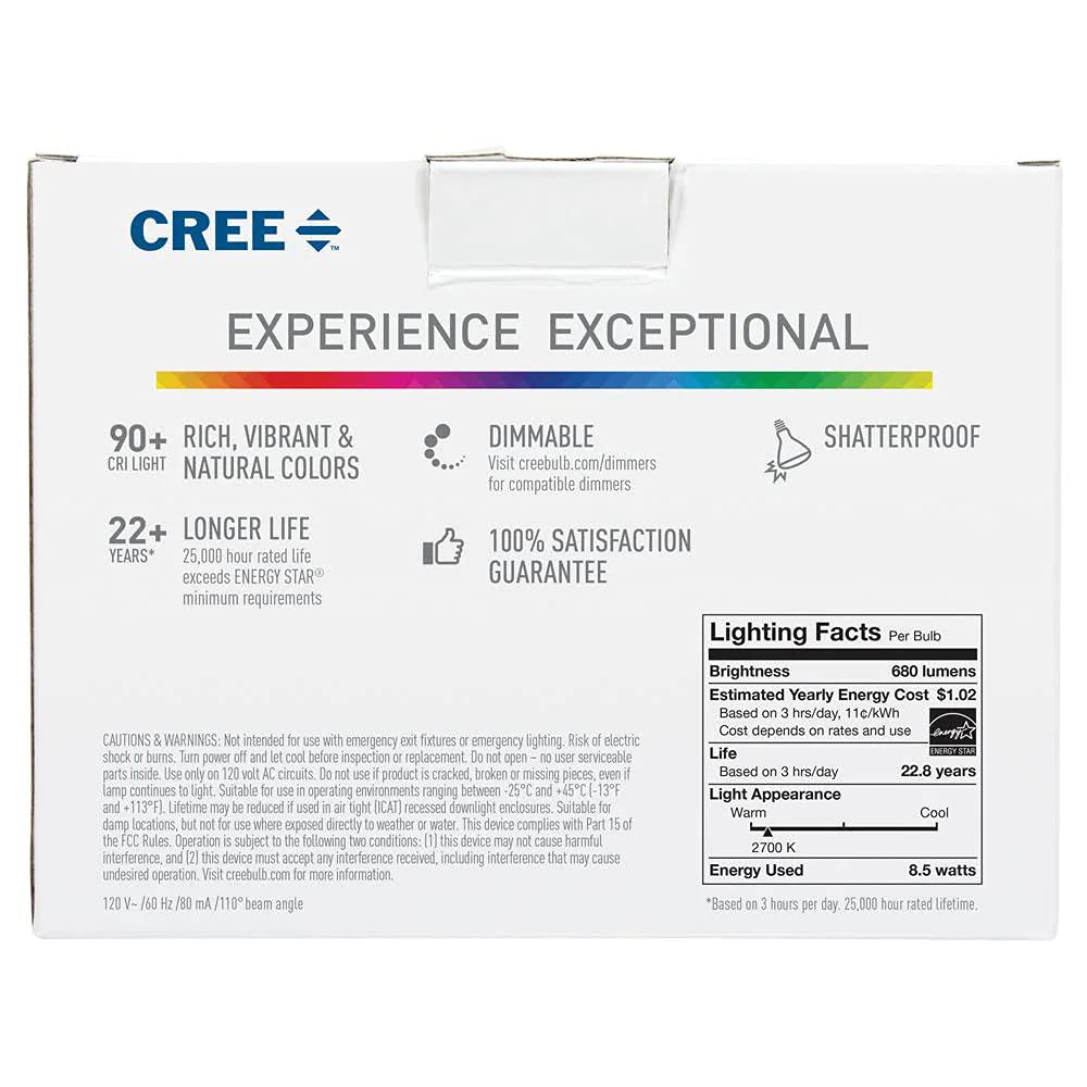 Cree Lighting Exceptional Series BR30 Bulb, 2700K Dimmable LED Bulb, 65W + 680 Lumens, Soft White, [8] 2 Packs