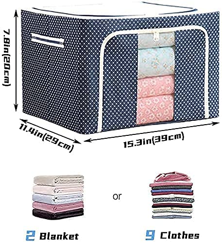 Storage Bins for Clothes , Oxford Cloth Closet Organizer Boxes with Clear Windows & Zippers & Metal Fraem, Foldable Large Capacity Storage Box Great for Clothes,Closets, Bedrooms(2 Pack 22L Blue)…