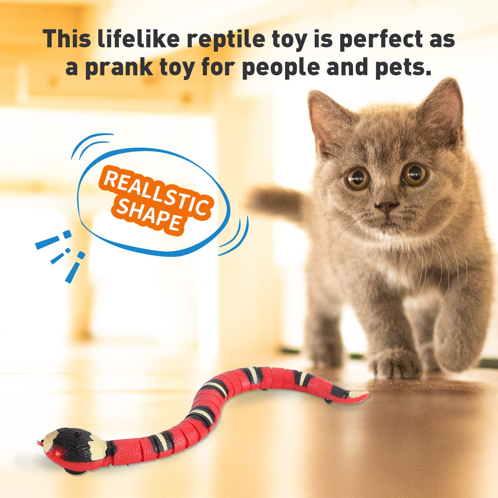 Cat Toys Snake Interactive,Kitten Toys,Realistic Smart Sensing Snake Toy,USB Rechargeable,Automatically Sense Obstacles and Escape,Electric Tricky Snake Cat Toys for Indoor Cats Dogs(Pink snake)