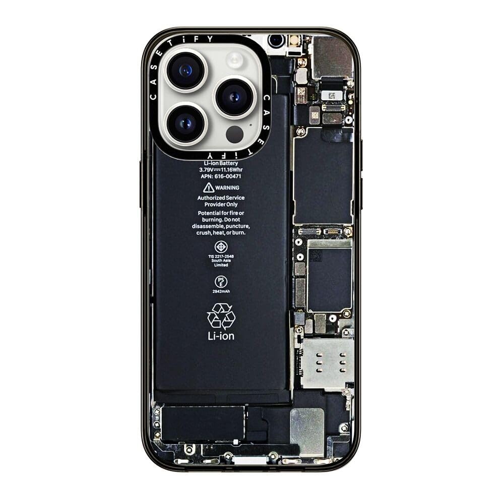 Casetify Compact Case for iPhone 15 Pro Max [2X Military Grade Drop Tested / 4ft Drop Protection] - Inside Parts - Clear Black CTF-8700029-16006040