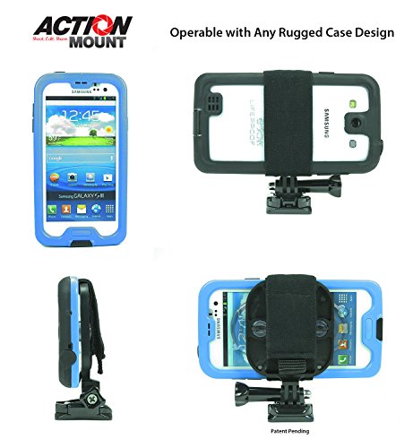 Universal Action Mount® for Your Smartphone, Operable with Popular Sport Camera Mounts. This Patented Aftermarket Mount Allows You to Use Your Smartphone for Action Video Recording. Super Strong Hold!