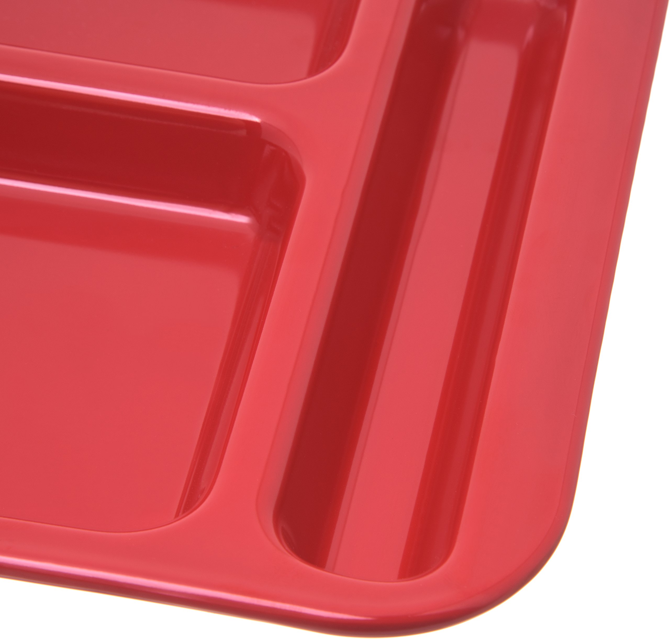 Carlisle FoodService Products 4398205 Right Hand 6-Compartment Cafeteria / Fast Food Tray, 15" x 9", Red (Pack of 12)