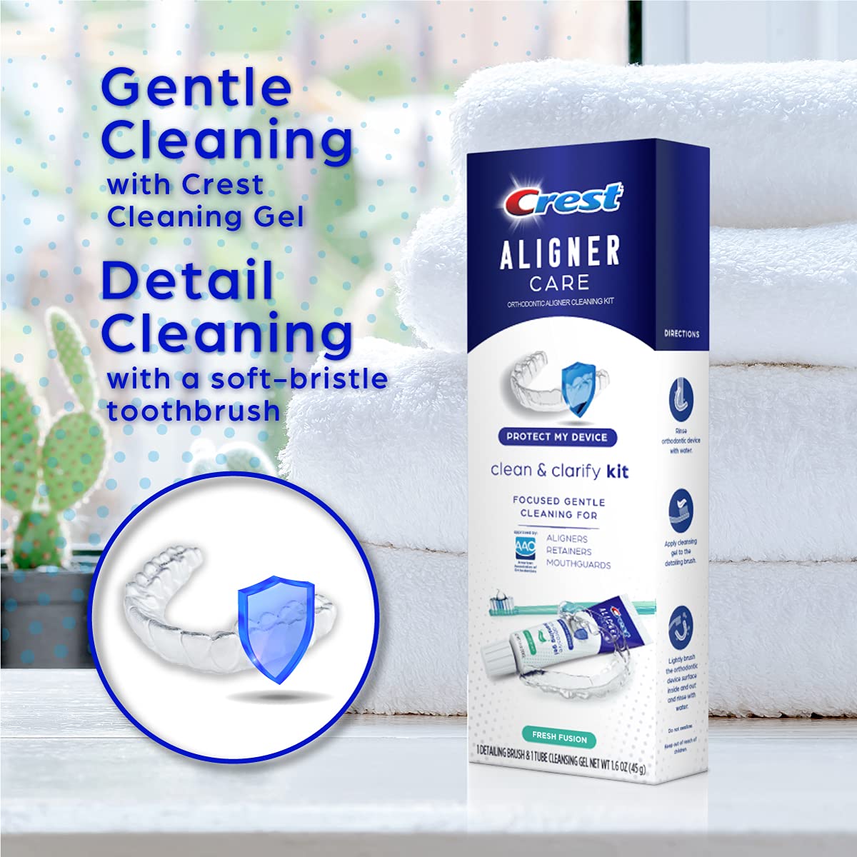 Crest Aligner Care Clean & Clarify Kit, Brush and 1.6 oz Cleansing Gel for Aligners, Retainers, Mouthguards
