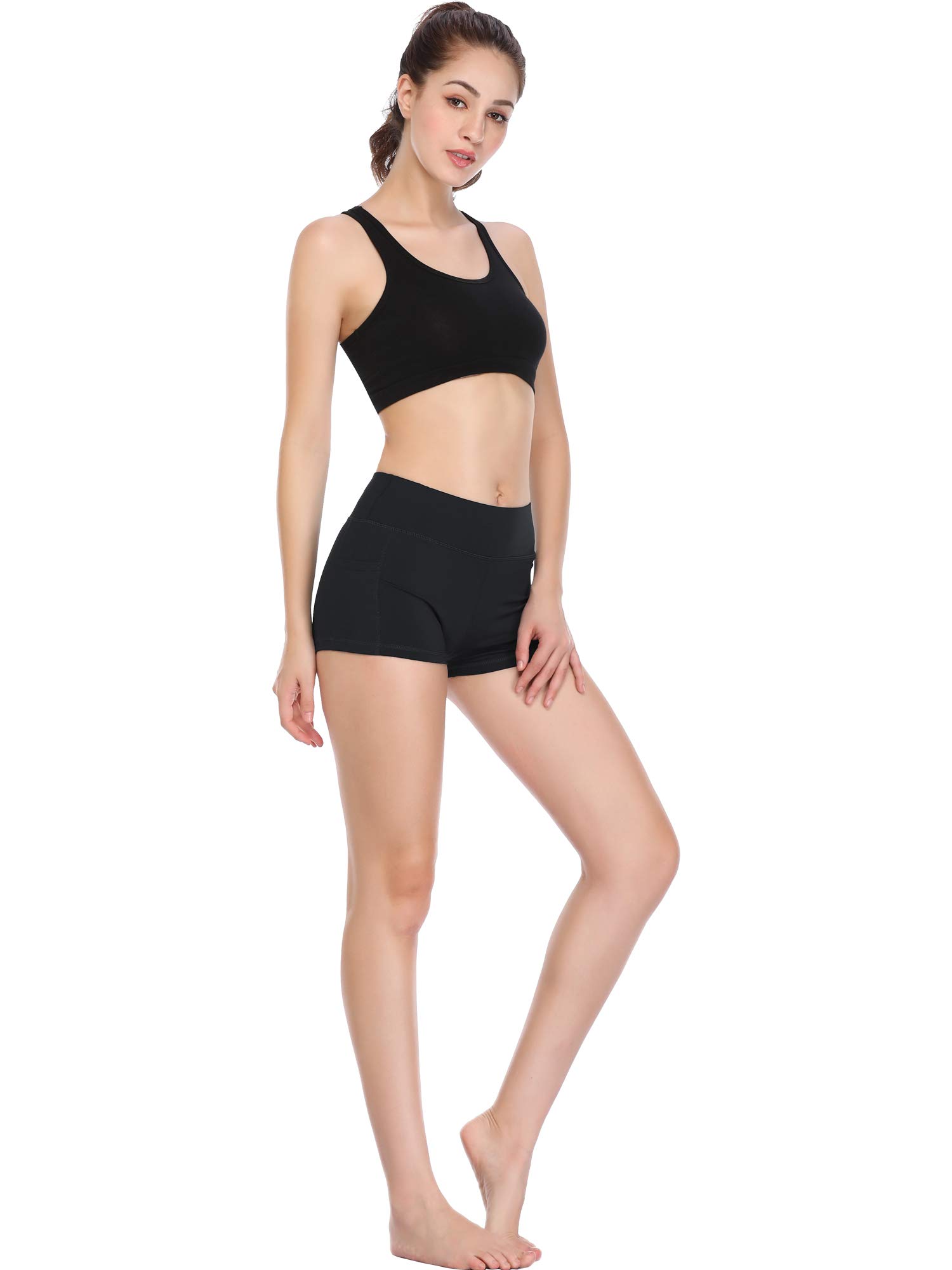 CADMUS Women's Workout Yoga Running Compression Exercise Booty Shorts with One Side Pockets,3 Pack,09,Black,Grey,Wine Red,Small