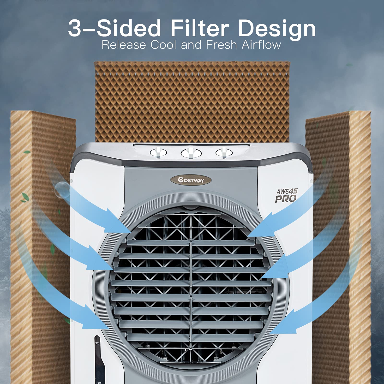 COSTWAY Evaporative Air Cooler, 3450 CFM Swamp Cooler with 100°Oscillation, 210W Cooling Fan, 3 Speeds & 3 Modes Cools up to 1800 Sq. ft, AC Unit with 4 Universal Casters for Indoor & Outdoor