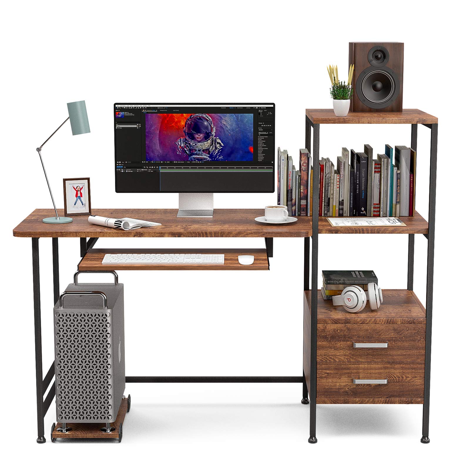 Computer Desk, 55.1"x19.7"x43.3", Walnut Brown