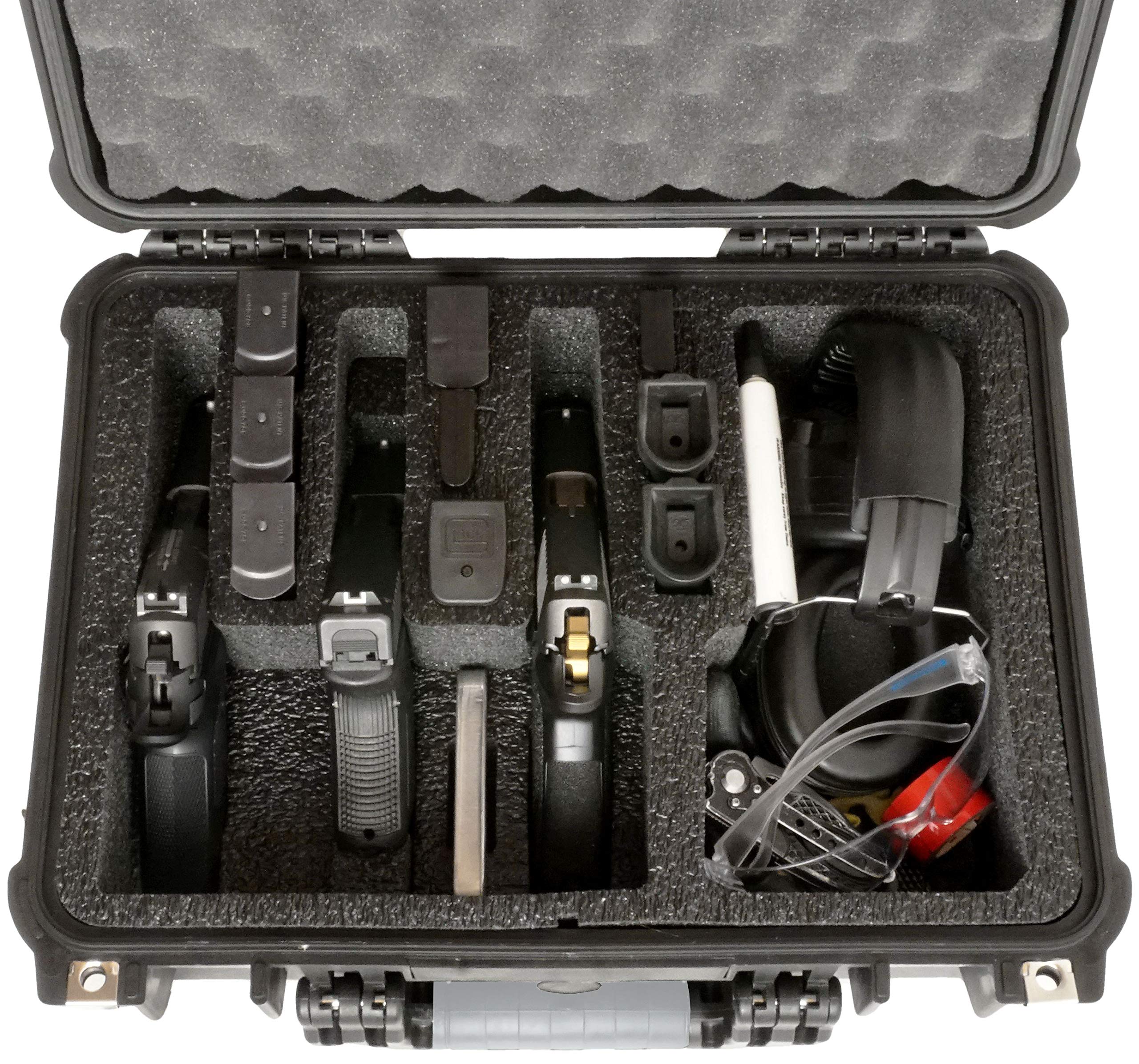 Case Club 4 Pistol and 16 Magazine Pre-Cut Heavy Duty Waterproof Case with Included Silica Gel Canister to Help Prevent Gun Rust (Lighted)
