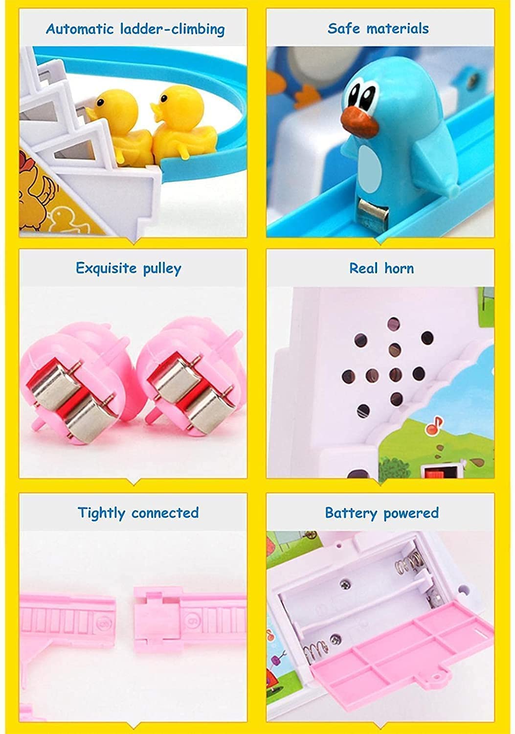Small Ducks Climbing Toys, Electric Ducks Chasing Race Track Game Set, Playful Roller Coaster Toy with 8 Duck LED Flashing Lights & Music Button, Fun Duck Stair Climbing Toy for Toddlers and Kids (C)