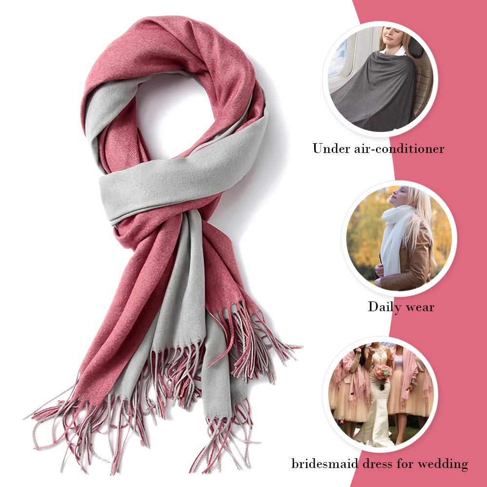 Cashmere Feel Warm 2 Tone Shawl - Oversized 78"x28" Wrap Scarf (Dark Grey and Grey)
