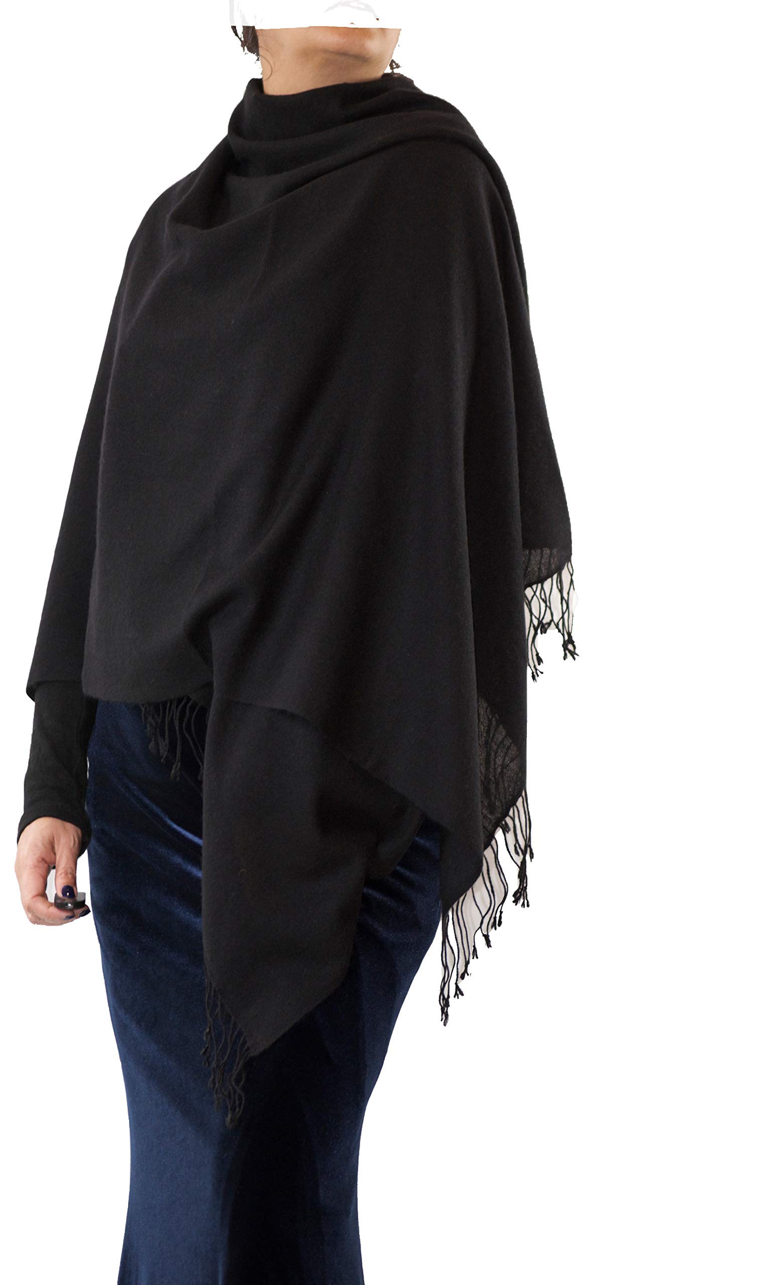 Cashmere Shawl Scarf Handmade 100% Pure Lightweight Oversized (Black)