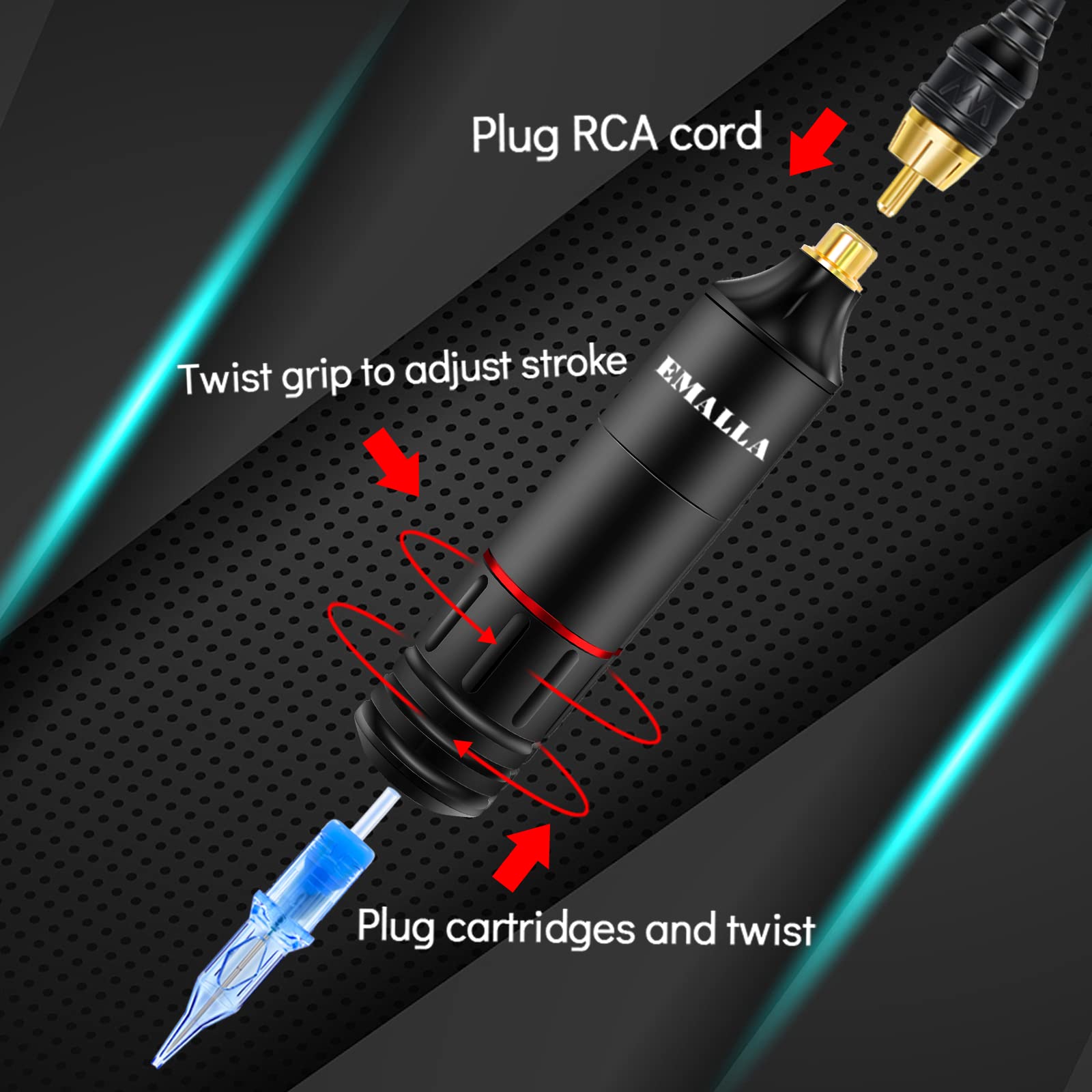 Emalla Tattoo Machine Kit - Professional Tattoo Machine Kit with Power Supply 1Pc Tattoo Machine Pen 40Pcs Tattoo Cartridge Needles and Other Accessory for Beginners or Artists