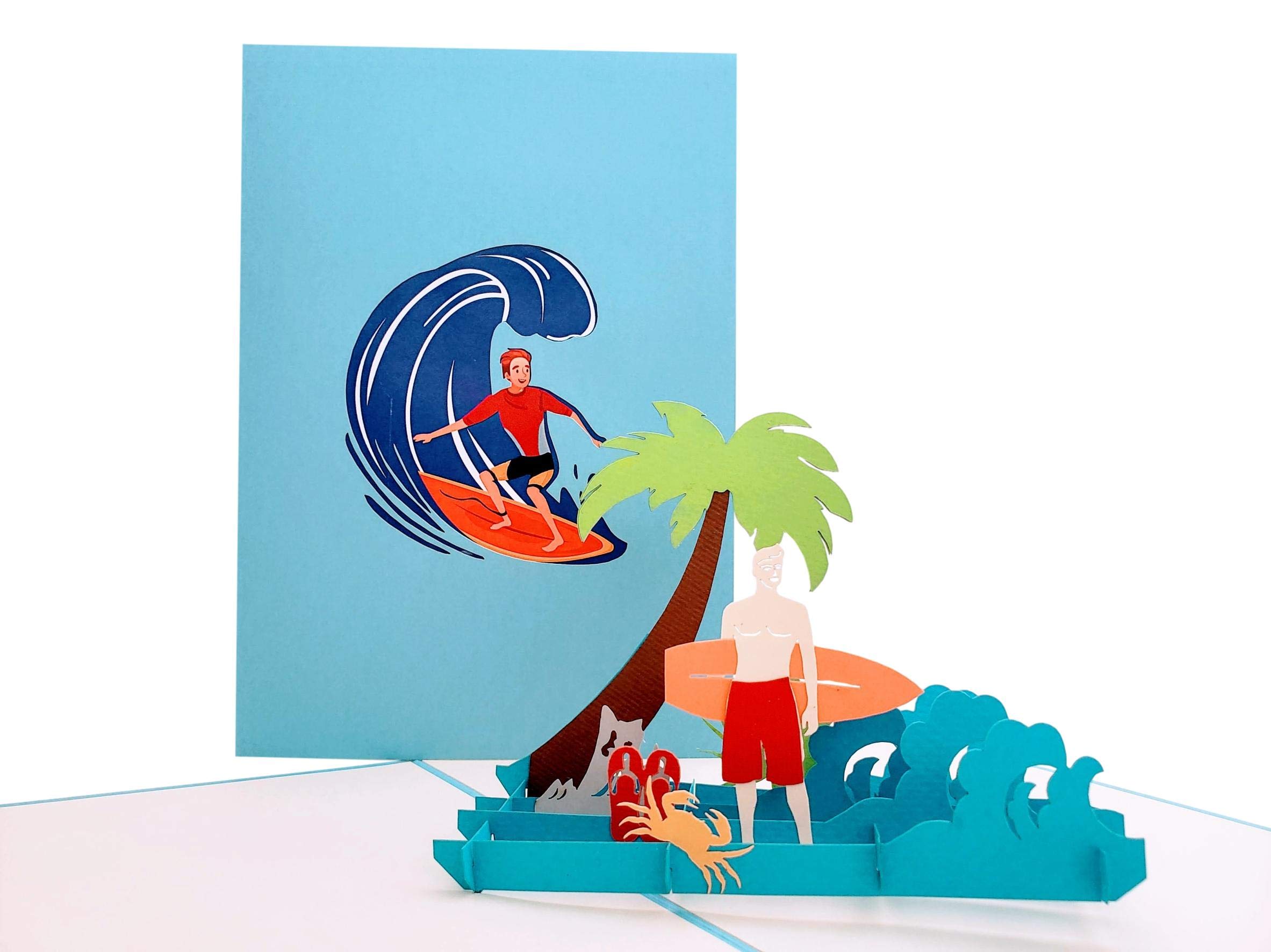 iGifts And Cards Guy Surfing 3D Pop Up Greeting Card - Ocean, Surfboard, Wave, Sport, Half-Fold, Birthday, Just Because, Thinking of You, Retirement, Get Well, Congratulations, Friendship, Good Luck