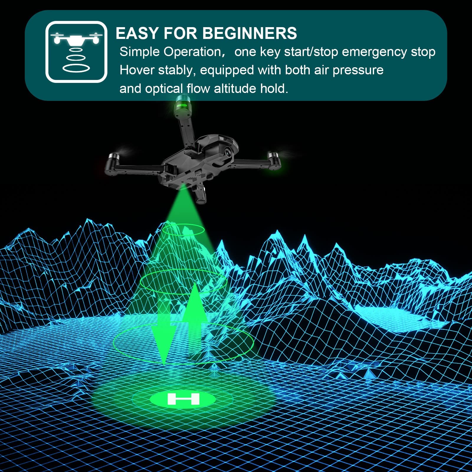 UNTEI Drones with Camera for Adults 4K, GPS Auto Return Home, Optical Flow Positioning, Brushless Motor, Headless Mode, 46Mins Flight Time