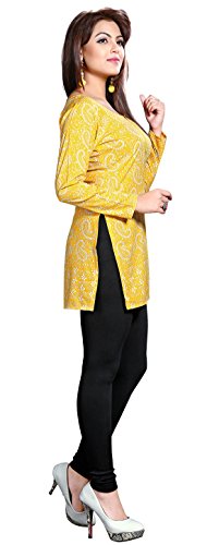 Maple Clothing Indian Kurti Top Tunic Printed Women's India Clothes (Yellow, 5XL)