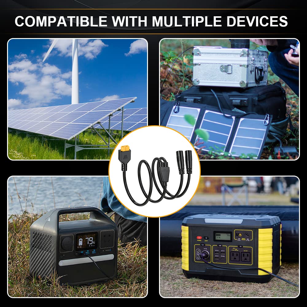 ELECTOP DC 8mm Y Branch Parallel Adapter 14AWG 8mm Female to XT60 Female Solar Panel Adapter 8mm DC Power Plug with DC 5.5x2.5mm Converter for Jackery GZ Yeti Solar Generator Portable Power Station