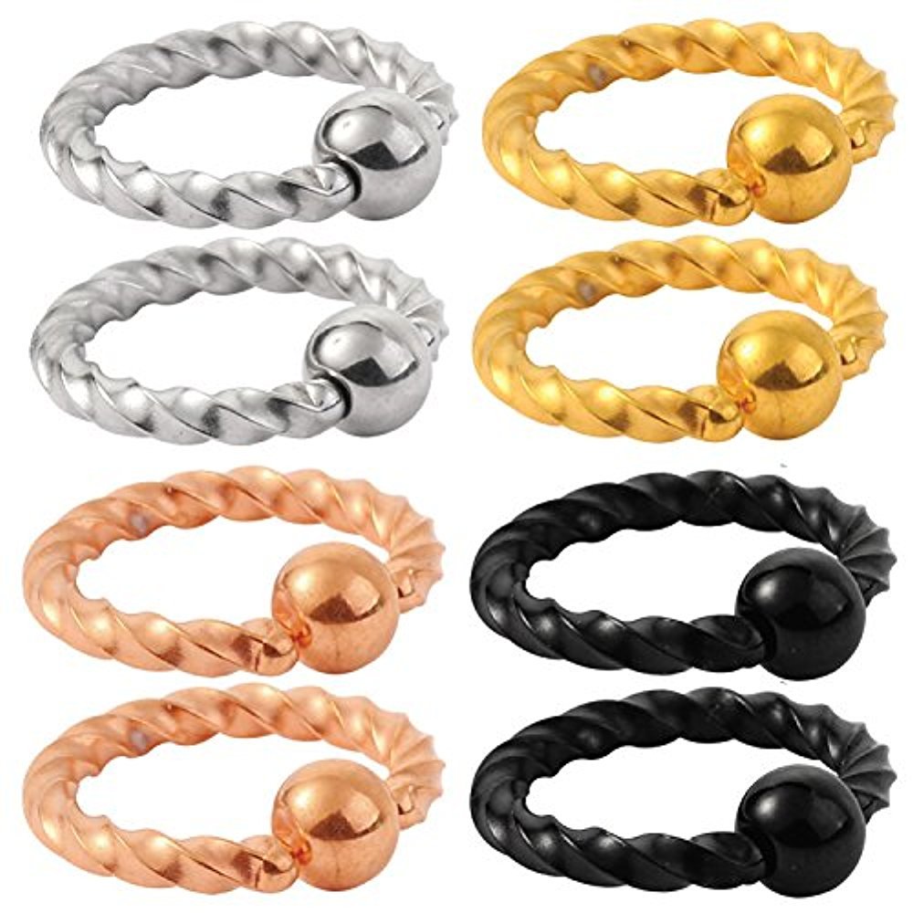 BodyJ4You 8PCS Captive Bead Ring Piercing Hoop Kit 14G Braided Surgical Steel Cartilage 1.6mm