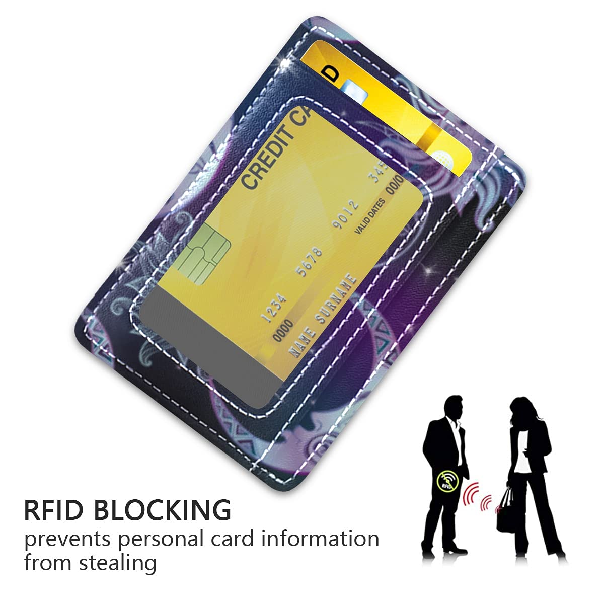 susiyo Sun Moon And Stars Slim Minimalist Wallets Rfid Blocking Card Wallets PU Leather Front Pocket Wallets for Men and Women