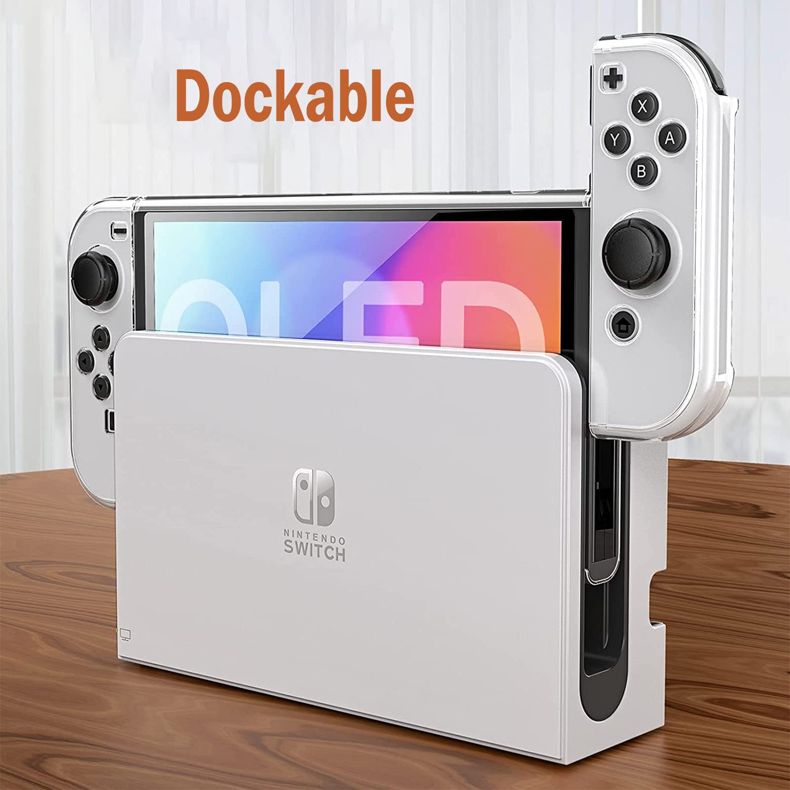 Case Compatible Nintendo Switch OLED 2021 Model, 11 in 1, Accessories Bundle Kit Carrying Case, Clear Cover, Tempered Glass Screen Protector, Silicone Skin for Joy-Con and 6 Thumb Grip Caps (B007)