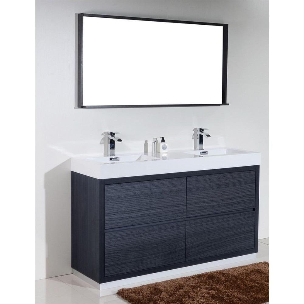 KubeBath Bliss 60" Gray Oak Double Sink Free Standing Modern Bathroom Vanity