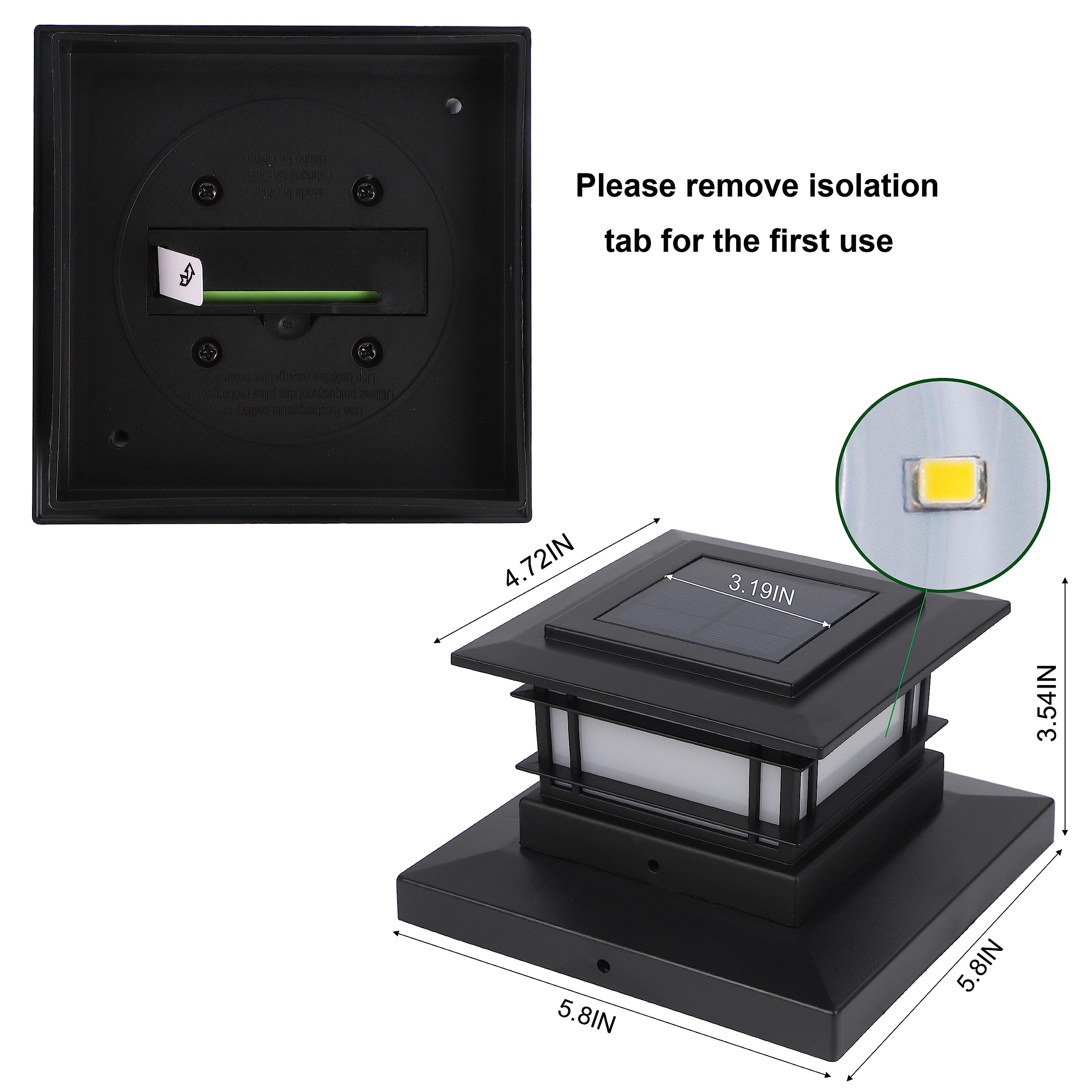 Dynaming 4 Pack Solar Flame Post Lights Outdoor, Solar Powered Fence Post Cap Lights, High Brightness Flickering Flame SMD LED Lighting Decor for Garden Deck Patio, 4x4, 5x5 or 6x6 Vinyl/Wooden Posts