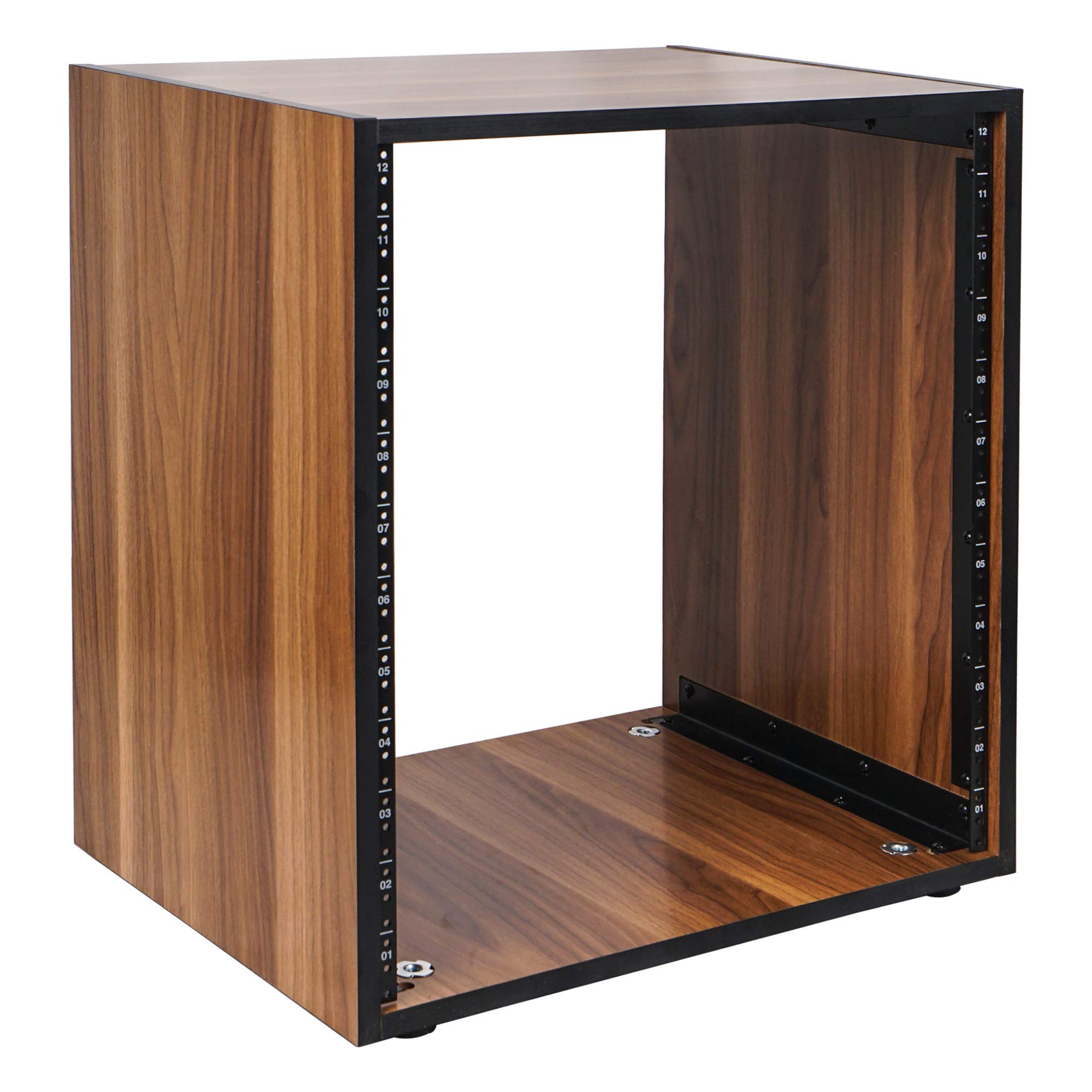Sound Town DIY 12U Studio Rack with Furniture Grade Walnut Laminate, Rubber Feet, Casters (SDRK-12WN)