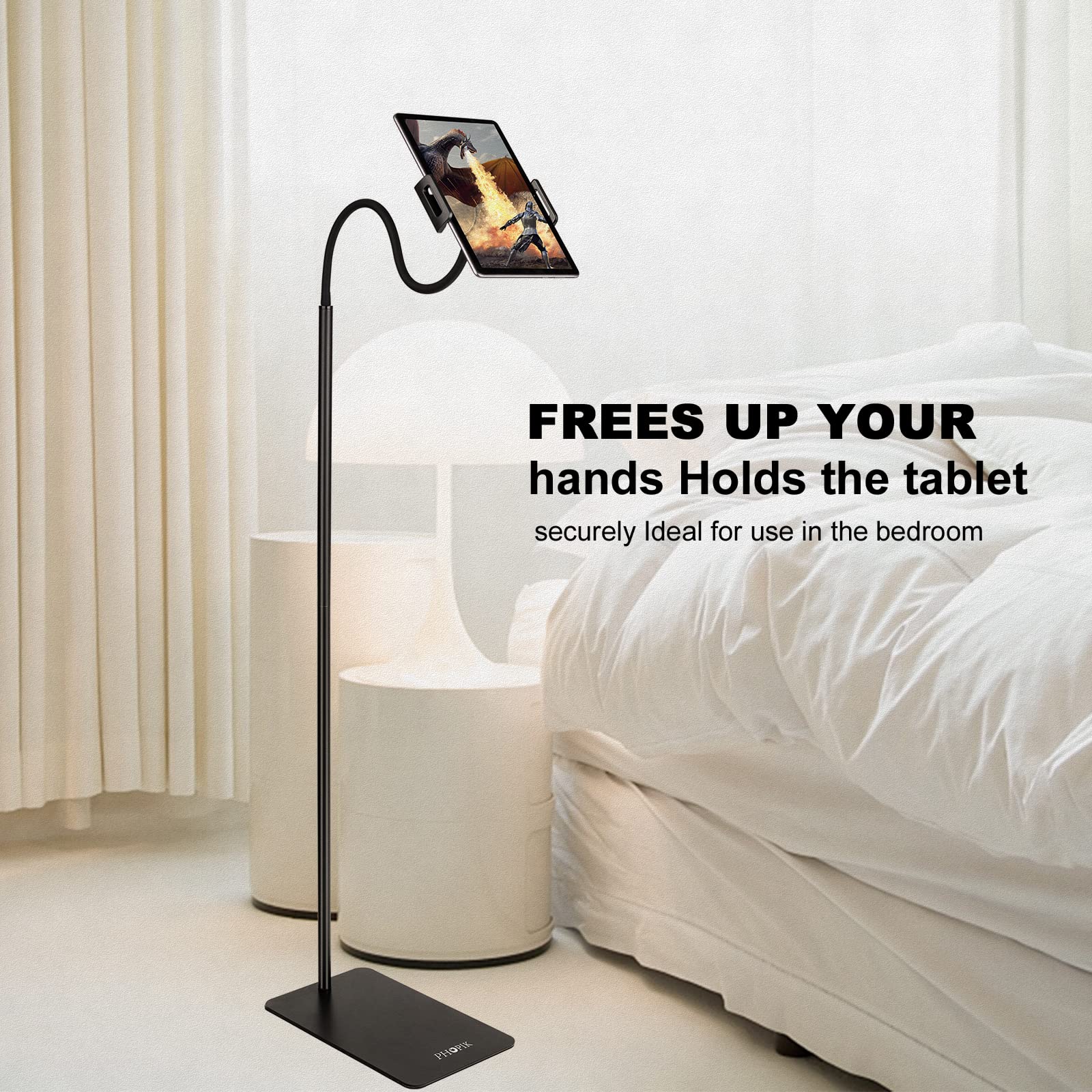 PHOPIK iPad Floor Stand, Height Adjustable, Heavy Duty Aluminum Alloy, Fits Devices 4.3-9.8 Inches, Stable Tablet Holder for Home, Office, Classroom