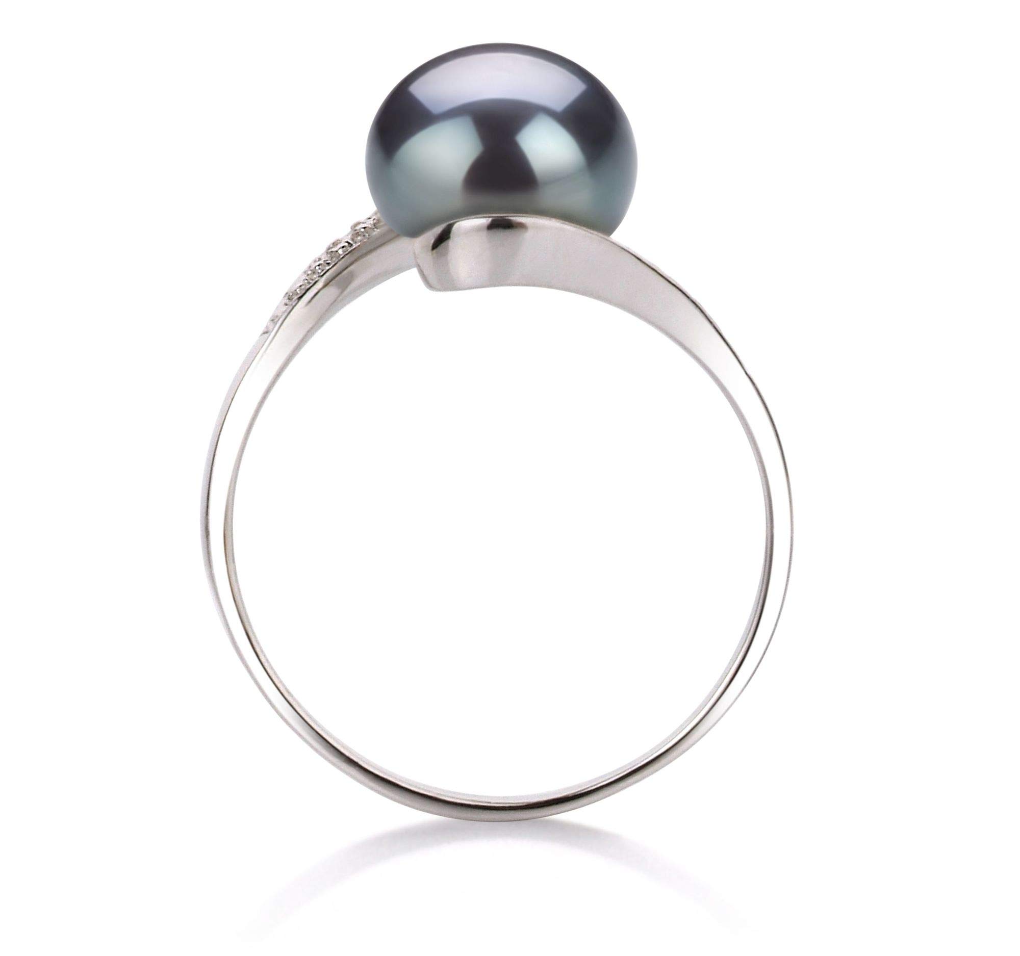 Chantel Black 9-10mm AA Quality Freshwater 925 Sterling Silver Cultured Pearl Ring For Women - Size-9