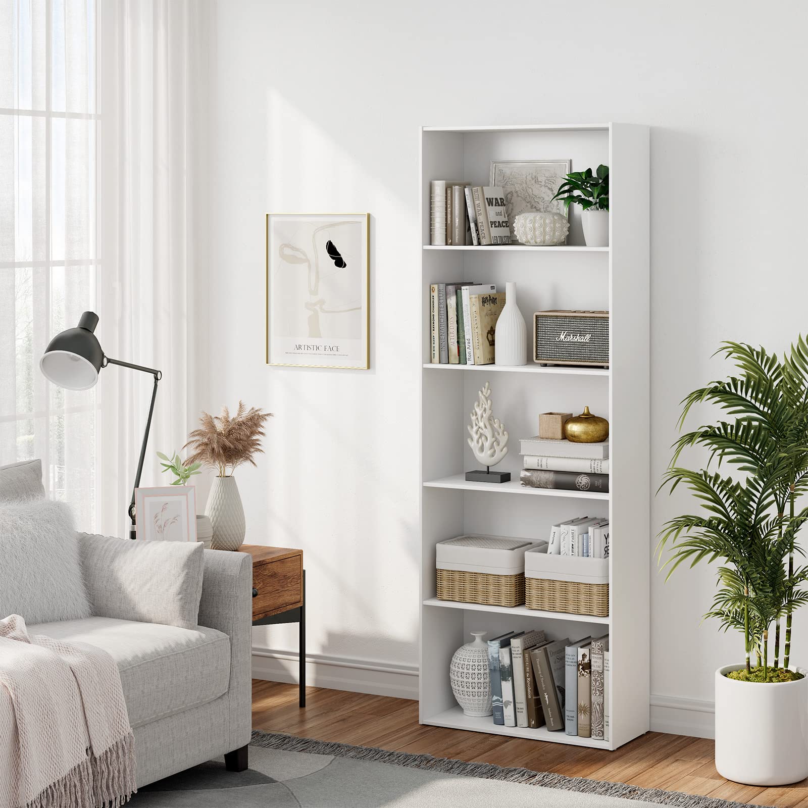 Casart Multi-Functional Wood Bookcase, 5-Shelf Storage Open Bookshelf for Home and Office