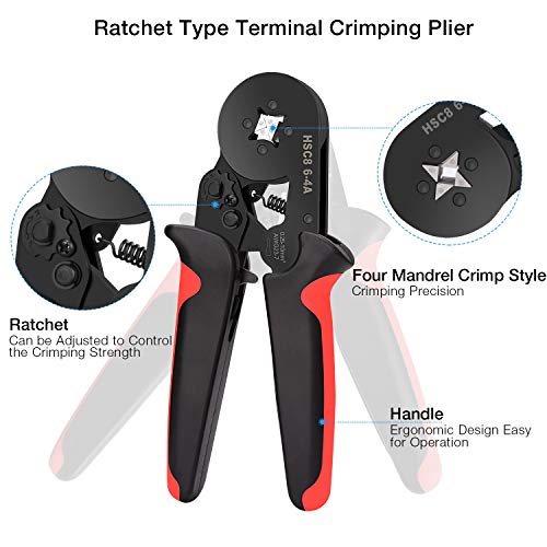 Ferrule Crimping Tools Wire Pliers - 1800 PCS Wire Ferrules with Crimpers Pliers Kit for Electricians, Adjustable Ratchet Tools with Terminals Connectors AWG 28-7, 0.08-10mm²