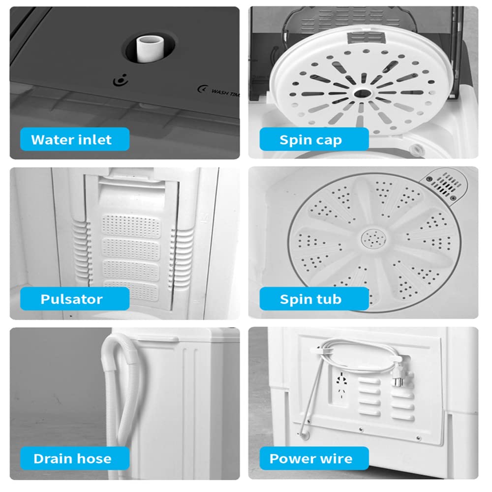 Colilove Portable Clothes Washing Machine 26Lbs Semi-Automatic Twin Tub Washer Mini Compact Laundry Machine with Drain Pump for Apartment, Dorms, RVs, Camping and More, White & Grey