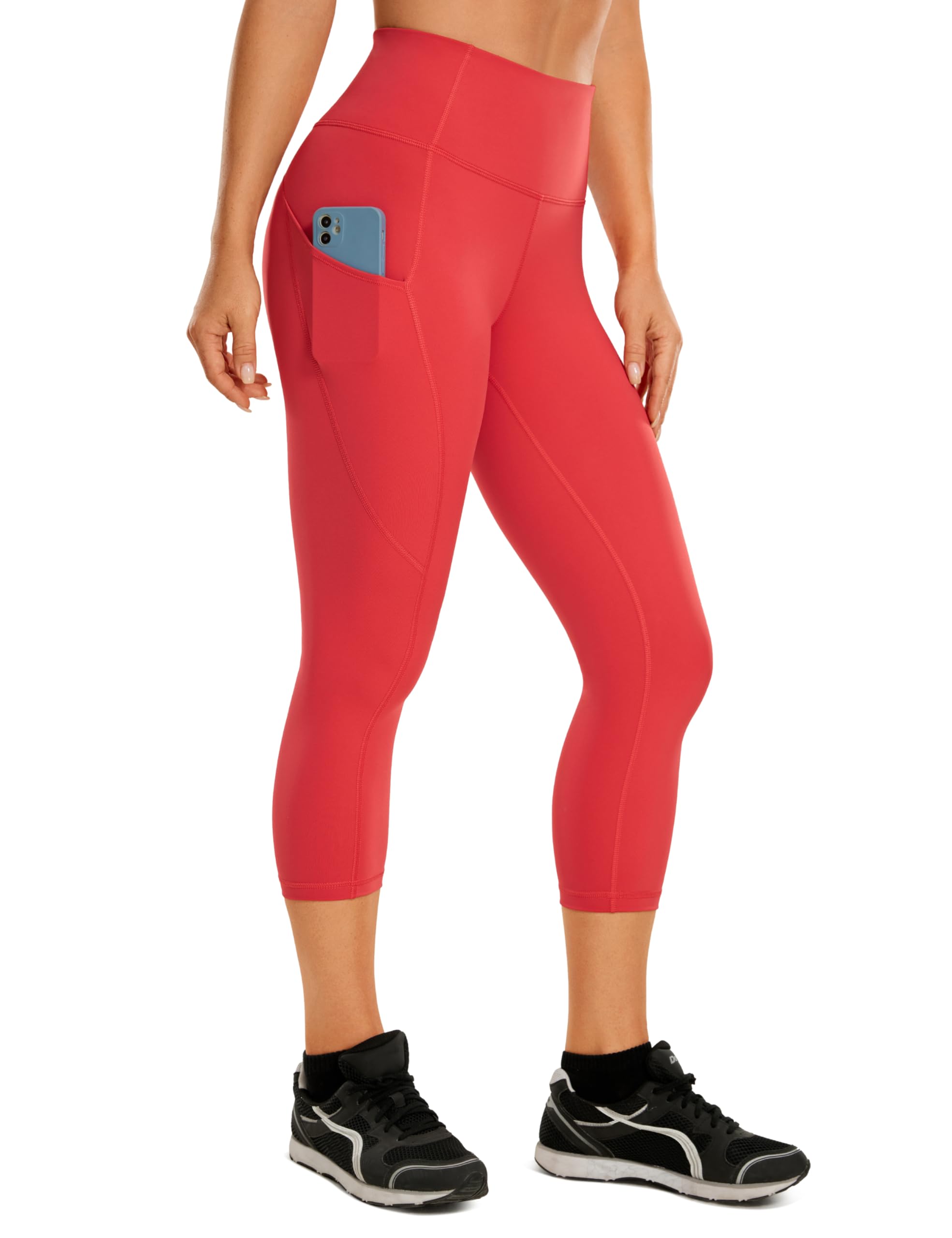 CRZ YOGA Women's Naked Feeling Workout Leggings 19" - High Waist Gym Capris Leggings with Pockets Crimson Medium
