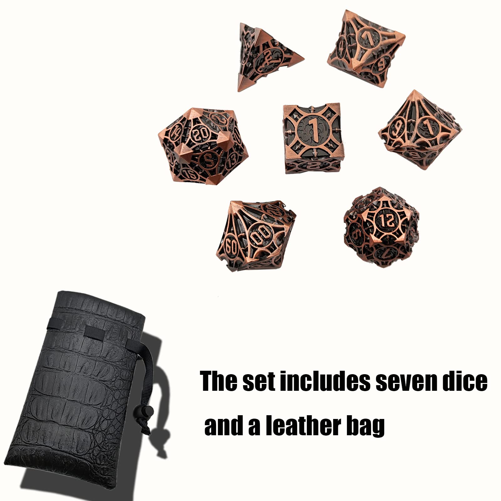 DND Dice Set Metal Polyhedral Dice Set Dungeons and Dragons Dice Large Role Playing Dice D&D Dice MTG RPG Pathfinder D and D Dice Board Games D20 D12 D10 D8 D6 D4 Ancient Red Copper