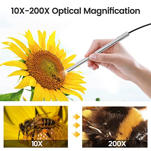 USB Digital Microscope, Teslong 10X to 200X Magnification Camera with Stand, Portable Handheld Electronic Coin Magnifier, Soldering Camera Ear Otoscope
