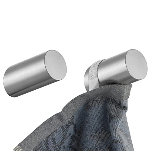 JQK Bathroom Towel Hook Brushed, Coat Robe Clothes Bath Wall Hooks for Kitchen Garage SUS 304 Stainless Steel, 4 Pack Brushed Steel, TH600-BN-P4