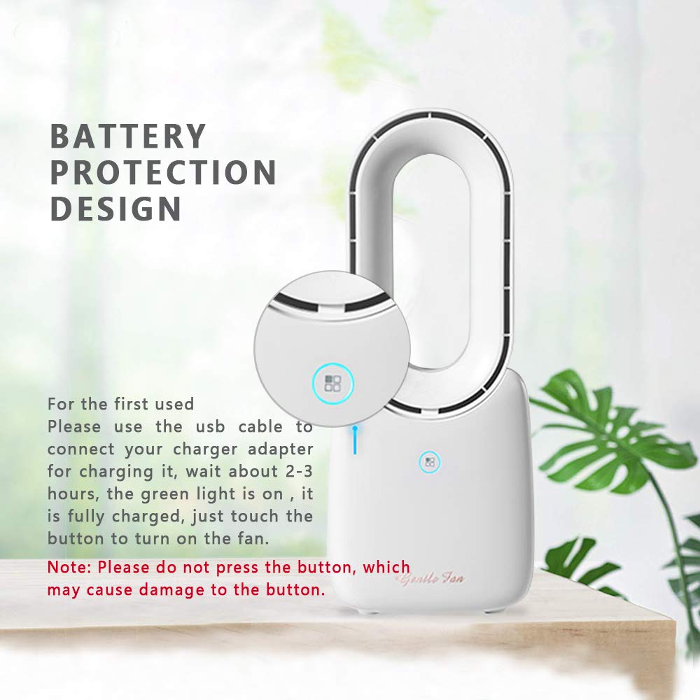CONBOLA Desk Fan, 11.8 Inch Portable Bladeless Fan Small Table Fan Air Cooler, Rechargeable Touch Control Breeze Quiet Fan for Office Bedroom
