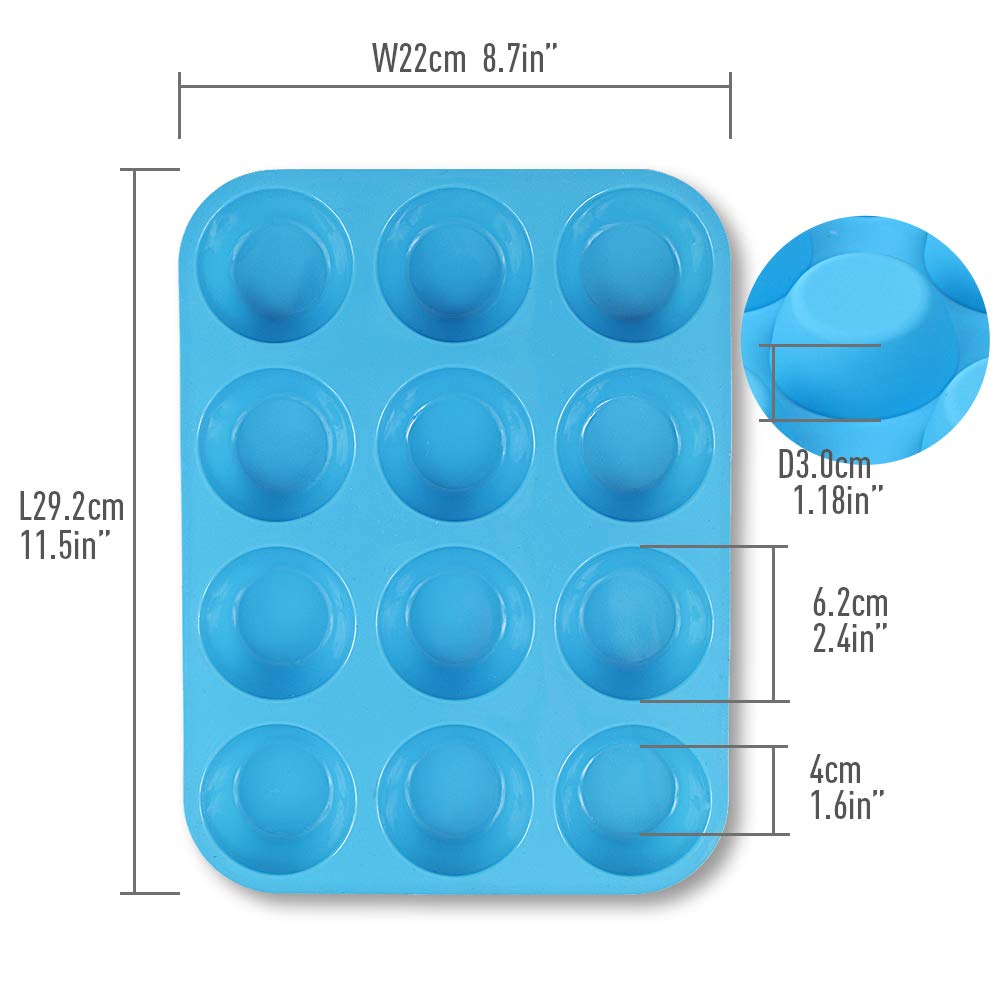 Cozihom 12 Cups Silicone Muffin Pan and 24 Cups Mini Size Silicone Muffin Pan
