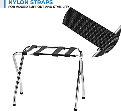 USTECH X-Shape Single Tier Foldable Luggage Rack with Nylon Straps & Rubber Feet for Added Stability | Metal Stand or Temporary Shoe Rack for Guest Room Storage | Perfect for Small Spaces