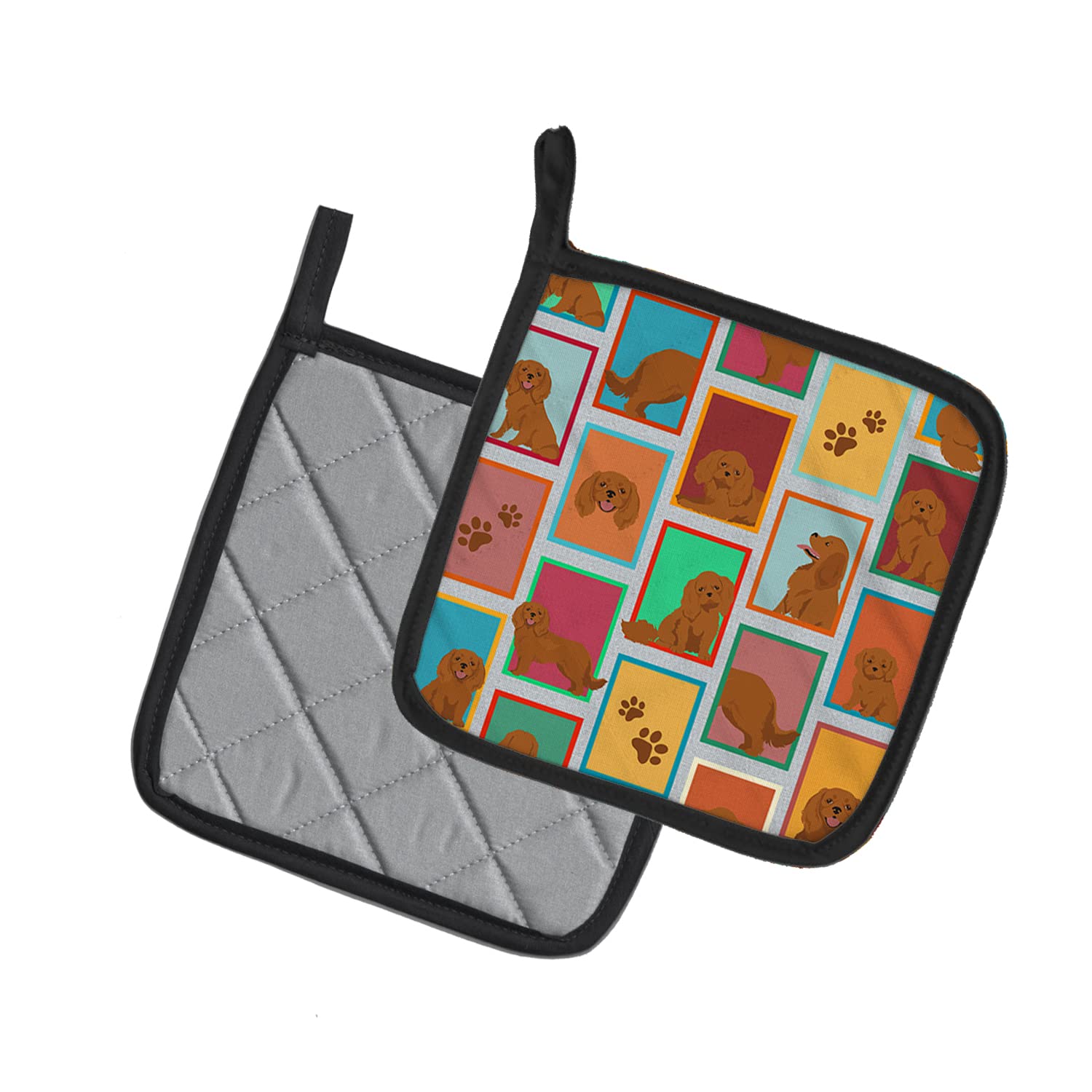 Caroline's Treasures MLM1151PTHD Lots of Ruby Cavalier Spaniel Pair of Pot Holders Kitchen Heat Resistant Pot Holders Sets Oven Hot Pads for Cooking Baking BBQ, 7 1/2 x 7 1/2