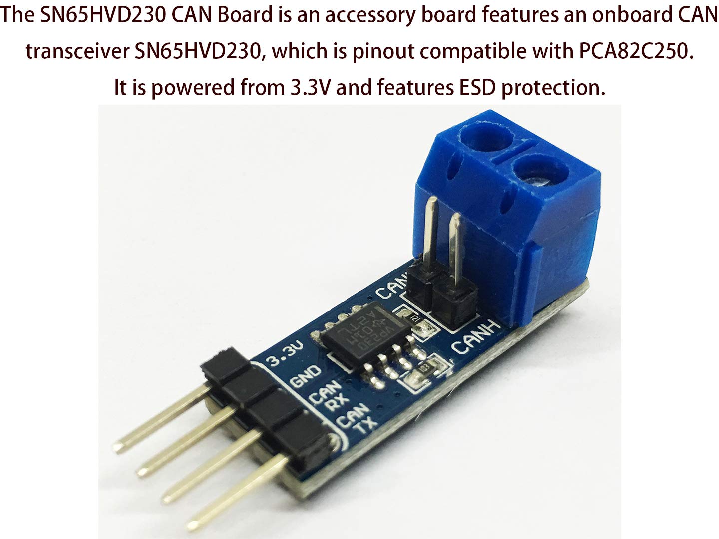 Waveshare SN65HVD230 CAN Board Connecting MCUs to CAN Network Features ESD Protection Communication Evaluation Development Board 3.3V