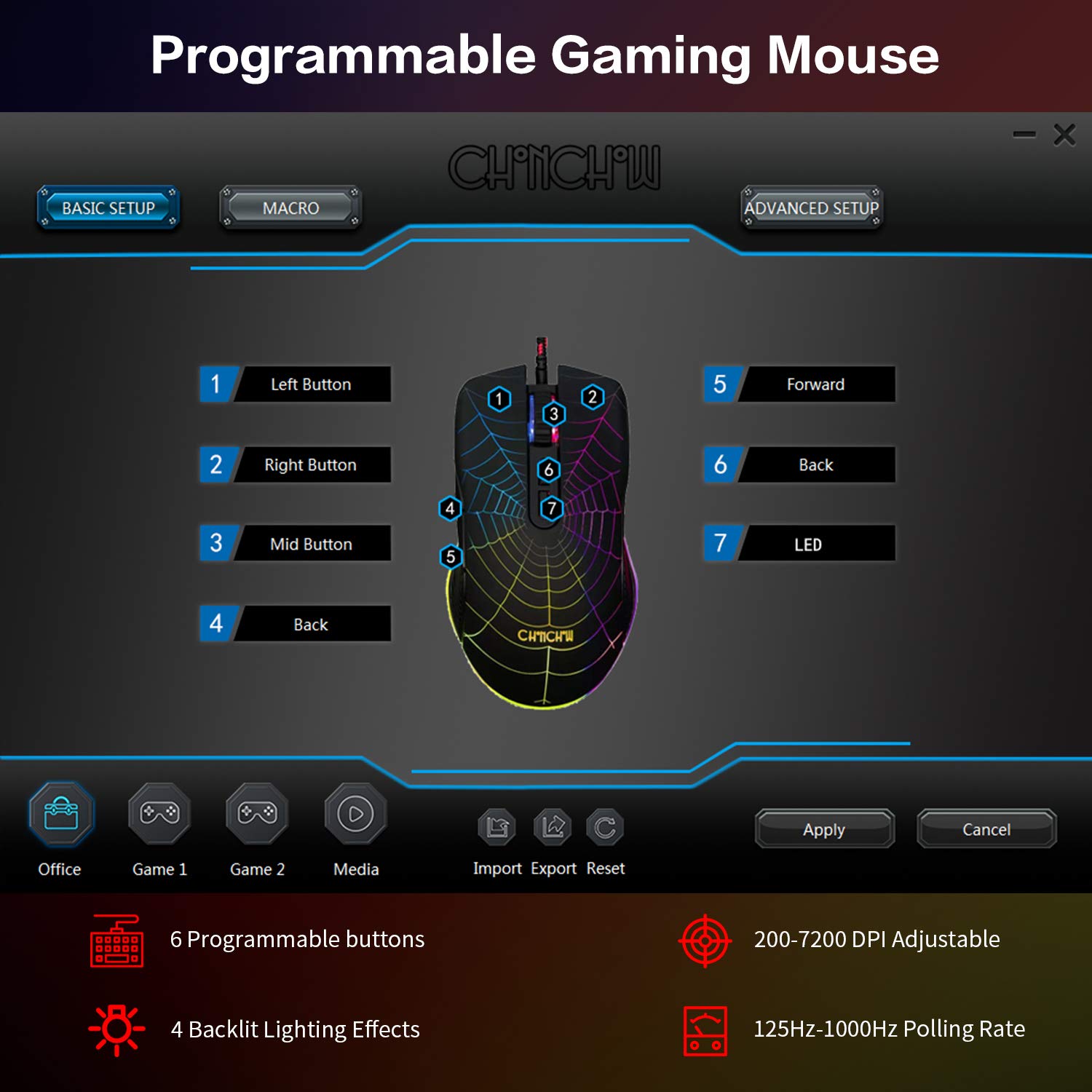 CHONCHOW Wired RGB Gaming Mouse,USB Computer Mice with LED Backlit 4 Adjustable DPI up to 7200, Ergonomic Gaming Mouse with 6 Programmable Buttons Compatible with PS4 Xbox one Mac PC Computer Notebook