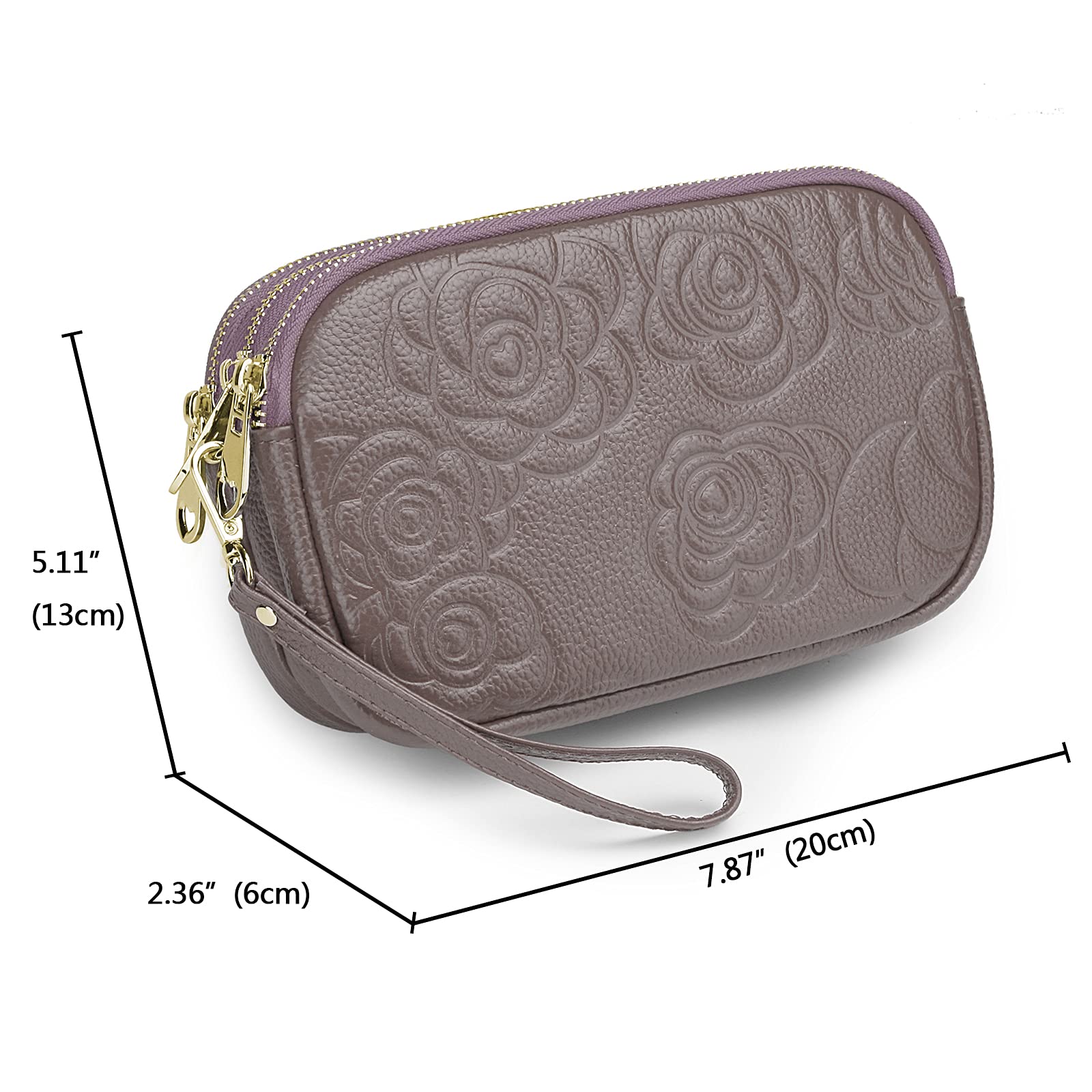 YALUXE Flower Clutch Wristlet Coin Purse Triple Zipper Pocket Womens Genuine Leather Zipper Wallet Pouch