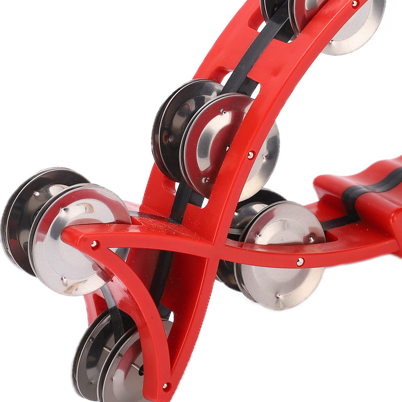 Tambourines Double Row Tambourines Fish Shaped Tambourine Hand Bell Handbell Handheld Percussion Rhythm Instrument for Party Children Adults(Red)