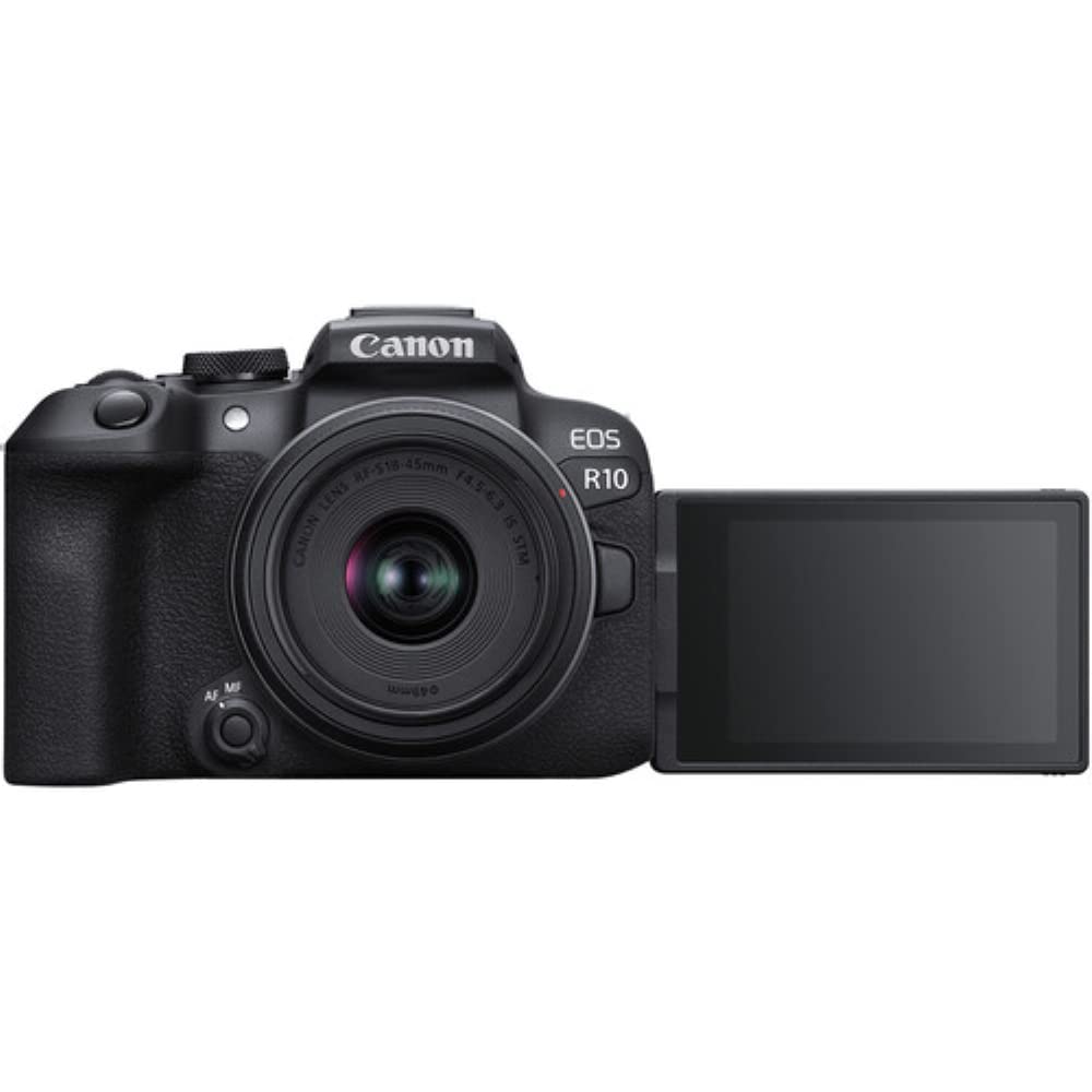 Canon EOS R10 Mirrorless Camera with 18-45mm Lens Bundled with 64GB Memory Card + 49mm UV Filter + Camera Case with Rain Cover + Microfiber Cleaning Cloth (4 Items)