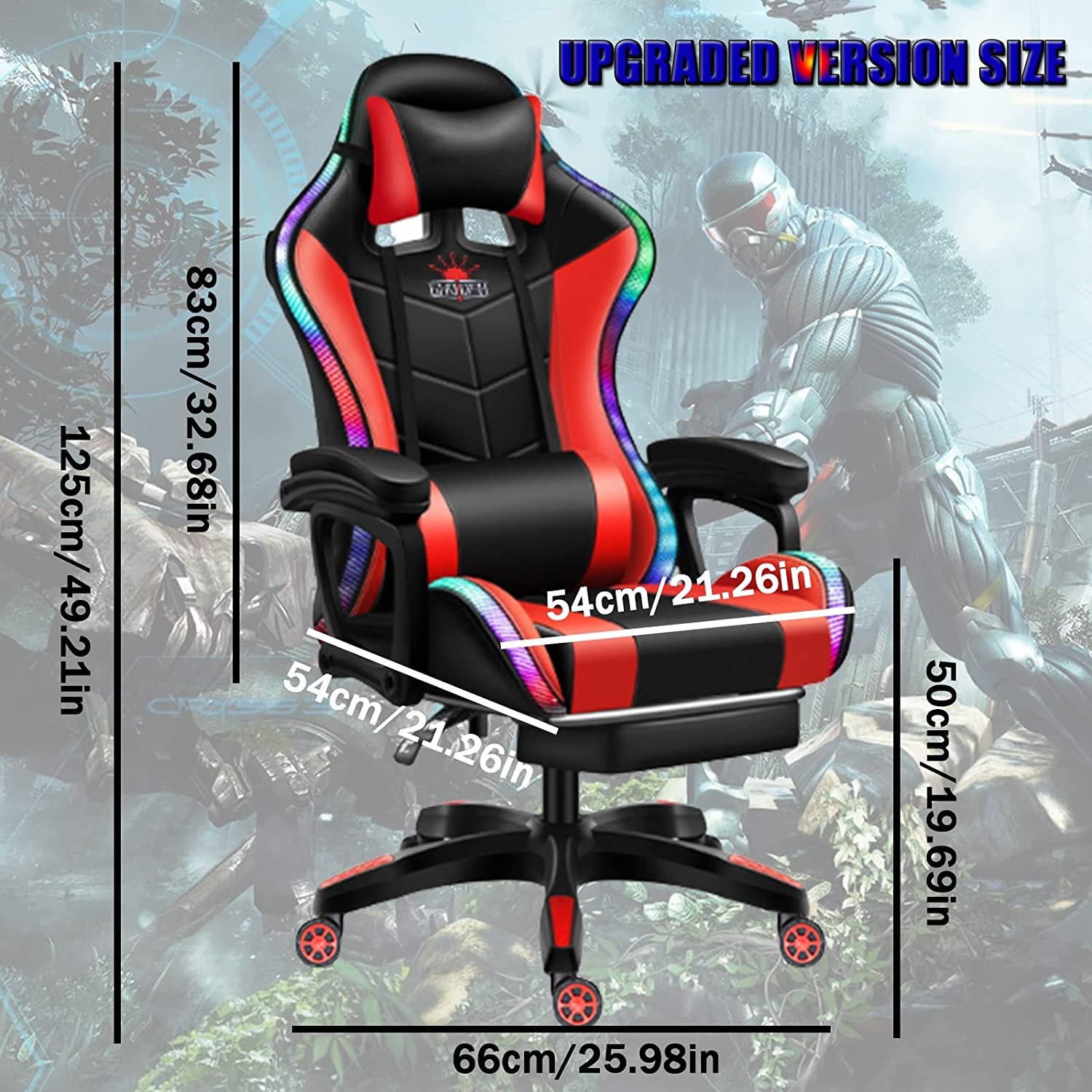 TBQATNTS Gaming Chair with Speakers,Led Gaming Chair,Ergonomic Pro Gaming Chair with Full Massage Lumbar Support Bluetooth Speakers Backrest Adjustable/Gaming Chairs for Adults,Black