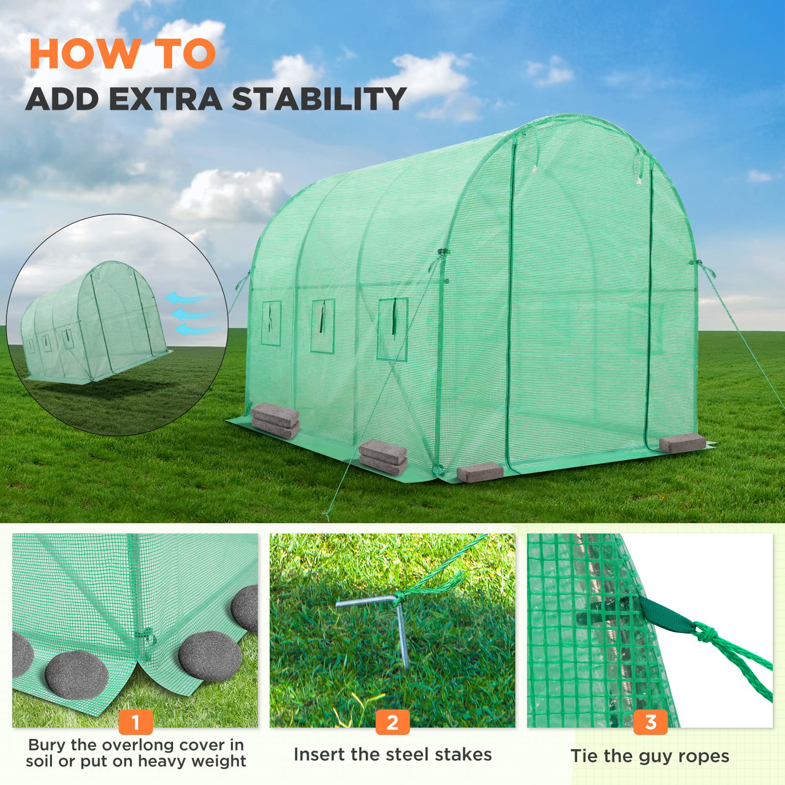 EAGLE PEAK Mini 4 Tier Greenhouse withWheels & Wire Shelves, Portable 28"x19"x67' 'Indoor & Outdoor Green House with Roll-Up Zipper Door,Clear/Green PE Cover