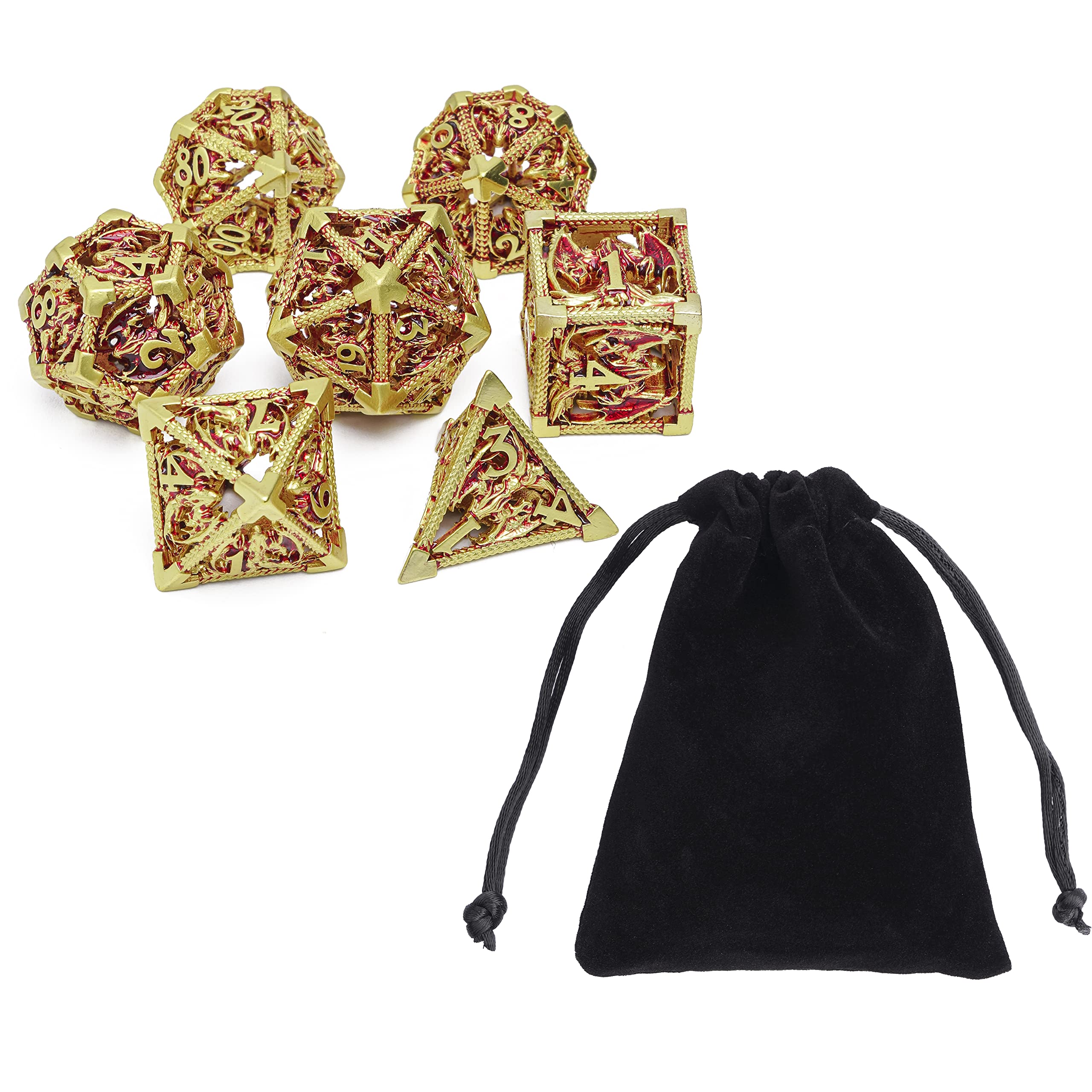 DND Metal Dice Set Polyhedral Dice Set Dungeons and Dragons Dice Hollow Dice 7Pcs Suitable for DND RPG MTG Dungeon and Dragons Table Board Roll Playing Games